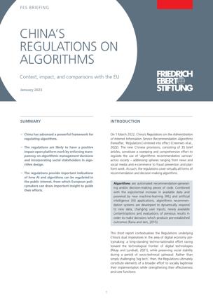 Publikationen der Stiftung / China's regulations on algorithms